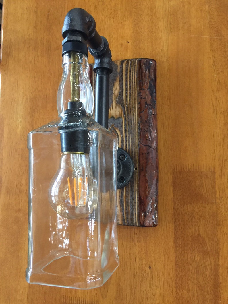 Jack Daniels Custom Wall Sconce Light With Live Edge Wood Mount - Etsy