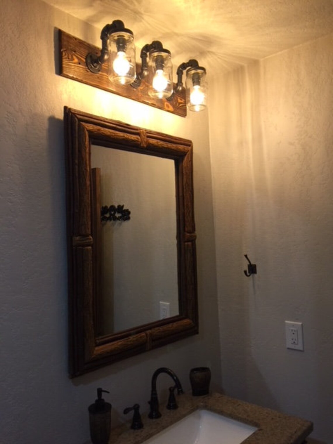 Mason Jar Vanity Lighting With Rustic Organic Live Edge Wood - Etsy