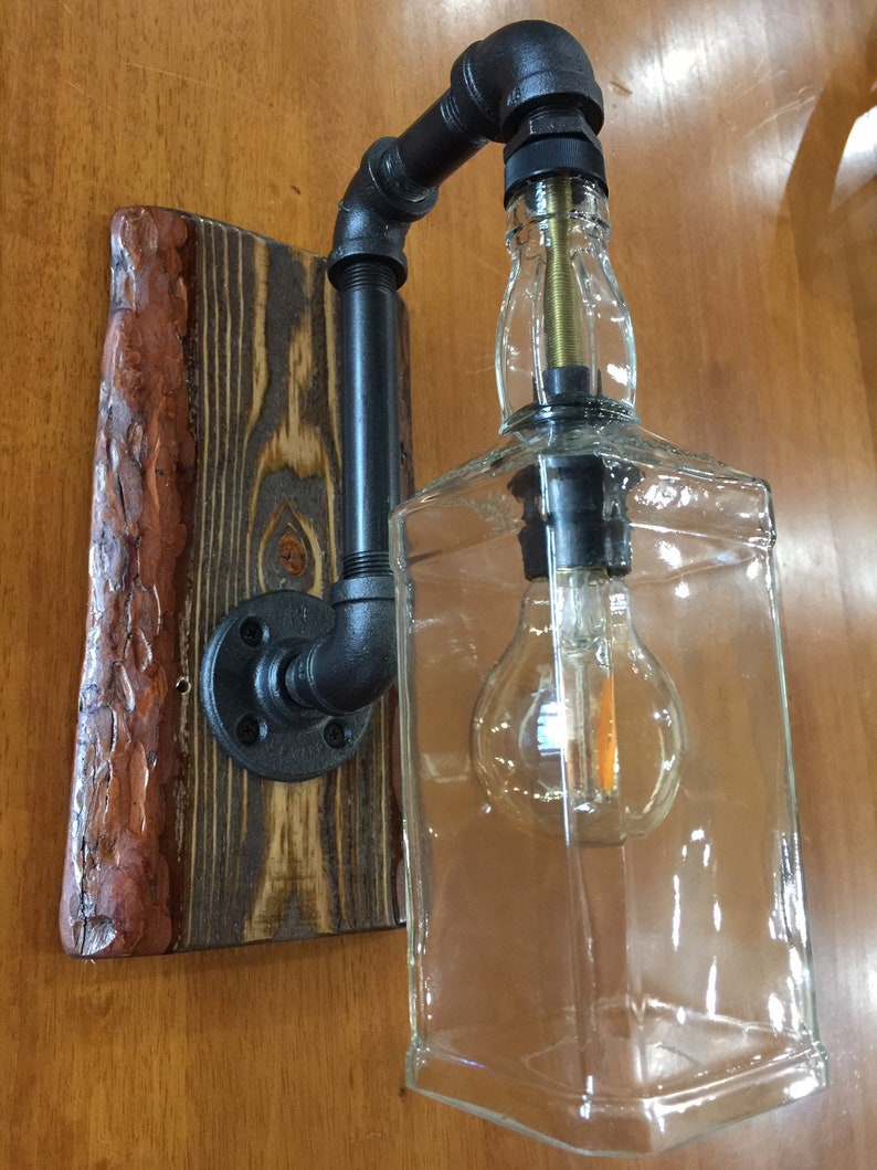 Jack Daniels Custom Wall Sconce Light With Live Edge Wood Mount - Etsy
