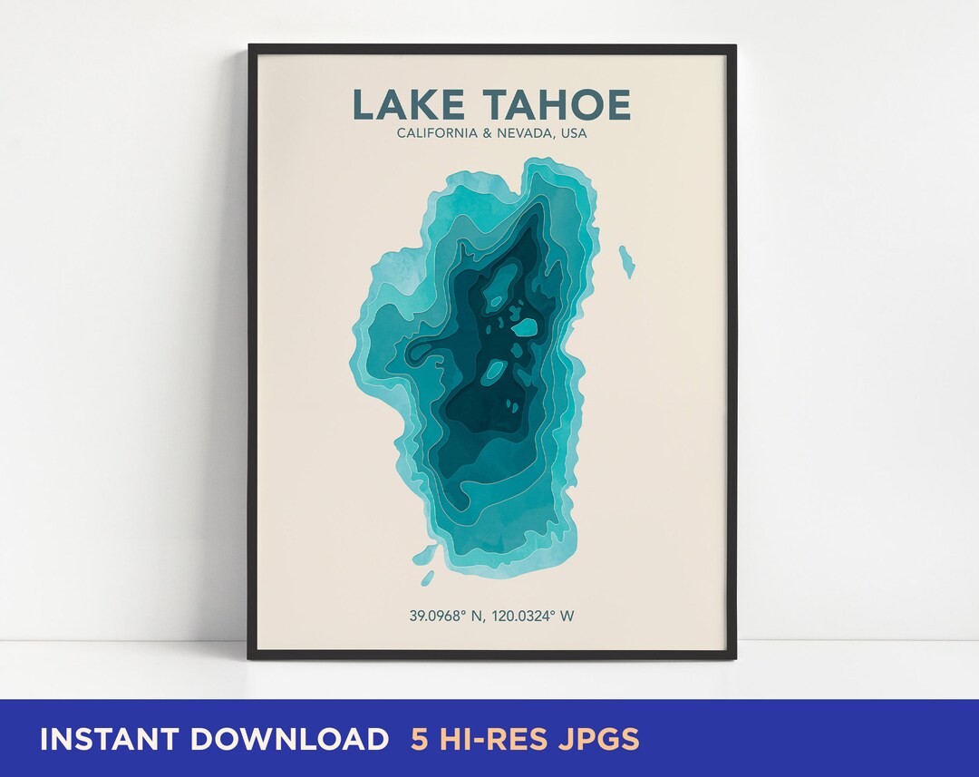 Lake Tahoe Map Instant Download Printable Travel Gift - Etsy
