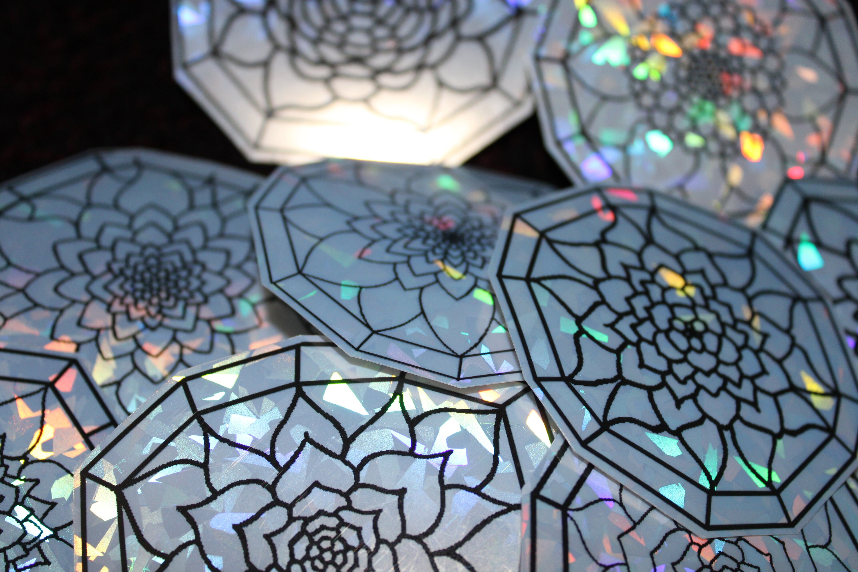Holographic Stained Glass Inspired Flower Stickers - Etsy