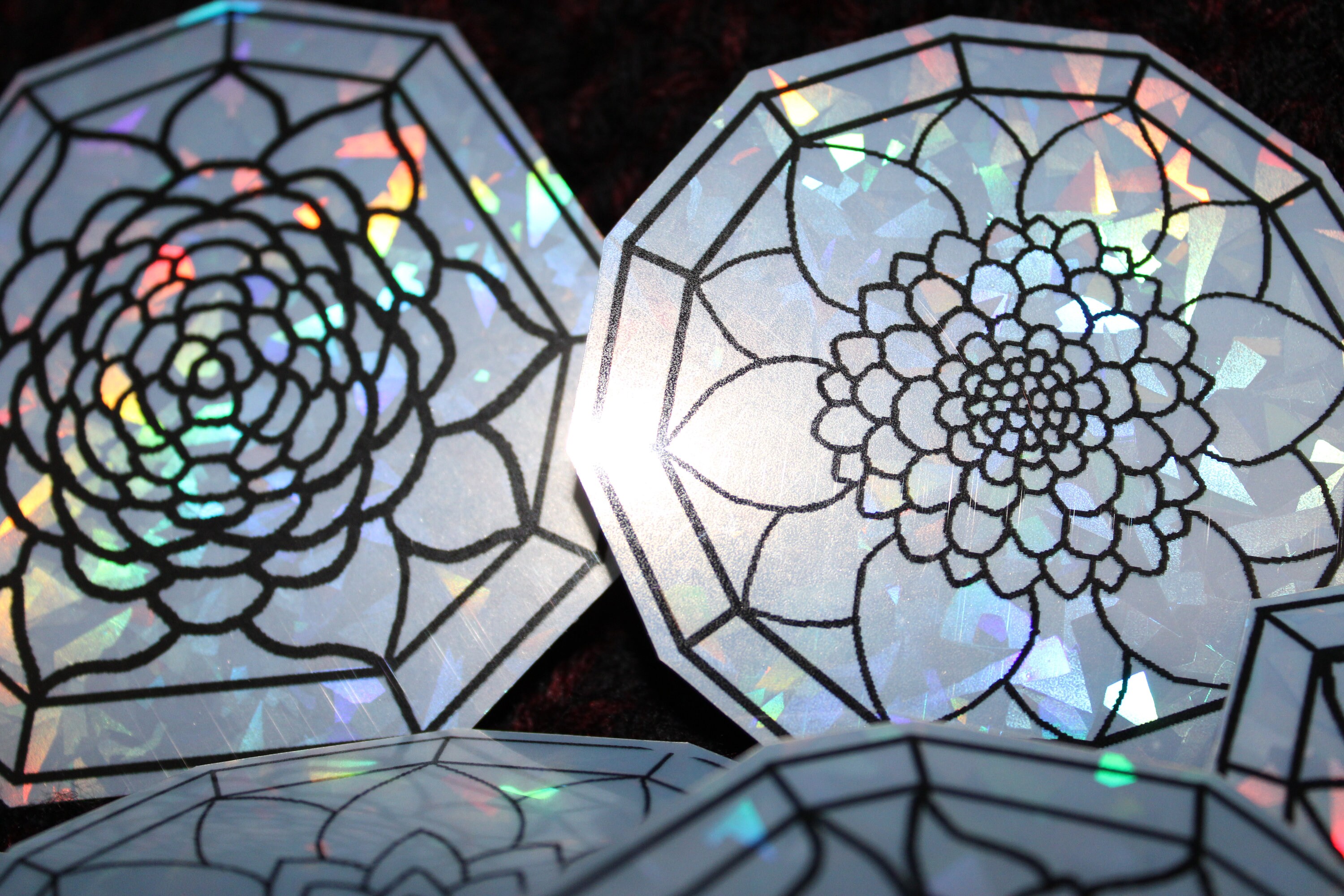 Holographic Stained Glass Inspired Flower Stickers - Etsy