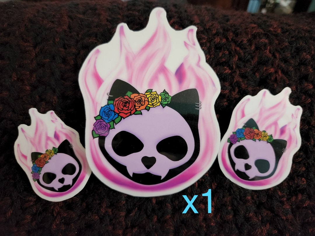 Flame the Skeleton Cat Single Sticker - Etsy