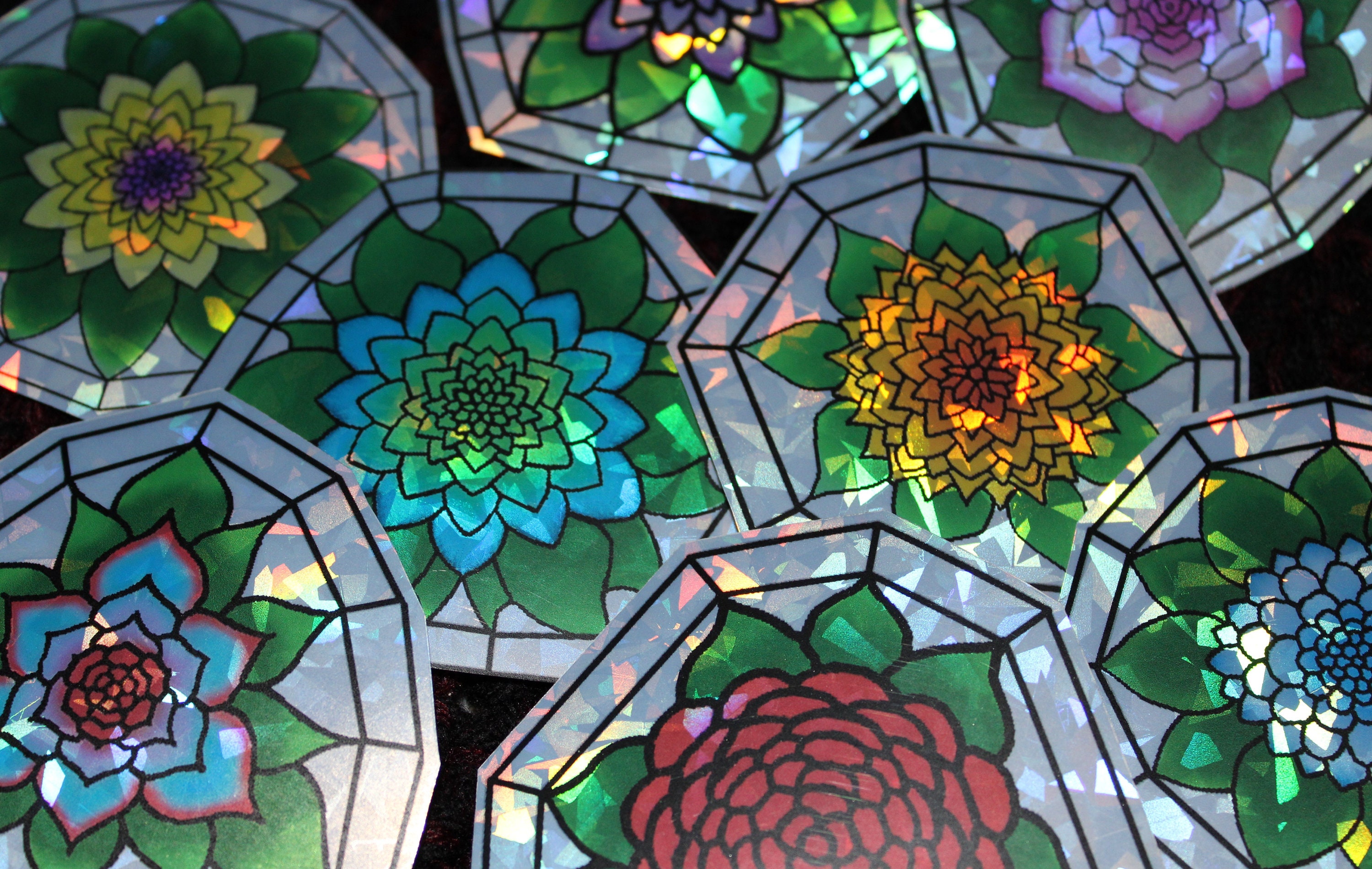 Holographic Stained Glass Inspired Flower Stickers - Etsy