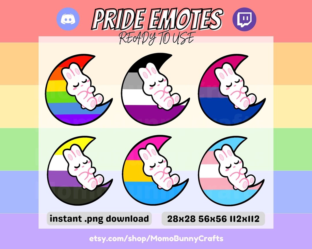 Pride Bunny Rabbit Emotes Pack for Twitch & Discord // LGBT LGBTQ Cute ...