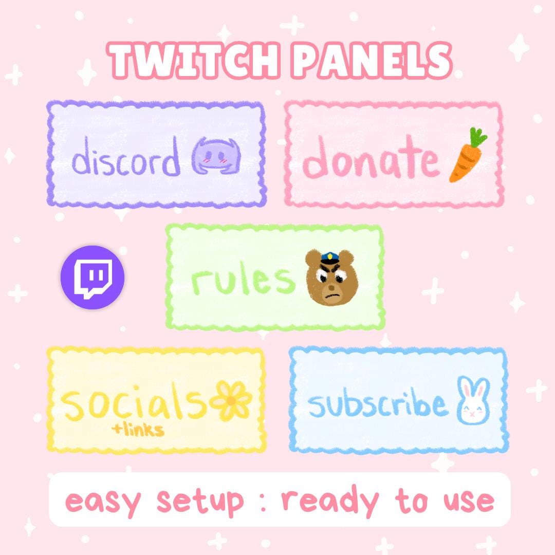 5x Handwritten Simple Cute Kawaii Soft Pastel Twitch Stream Panels ...