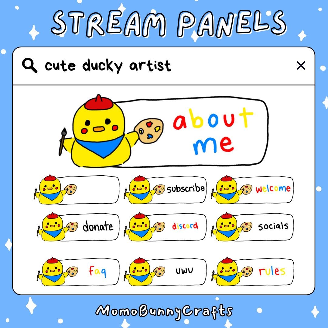 Cute Duck Artist Handwritten Twitch Stream Panels | About Me, Donate ...