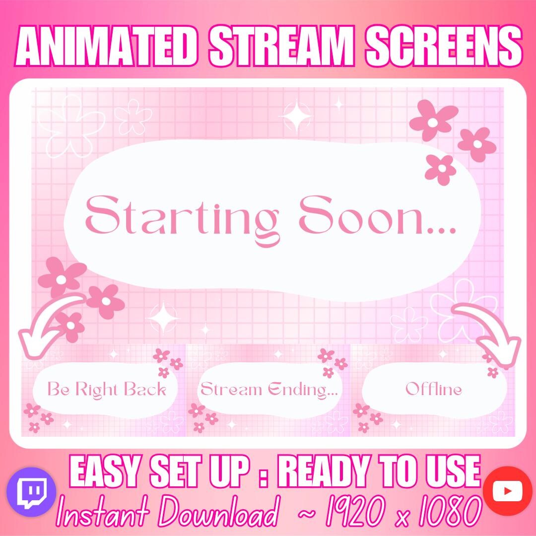 Animated Stream Screens Twitch Youtube; Soft Girly Pink Flower ...