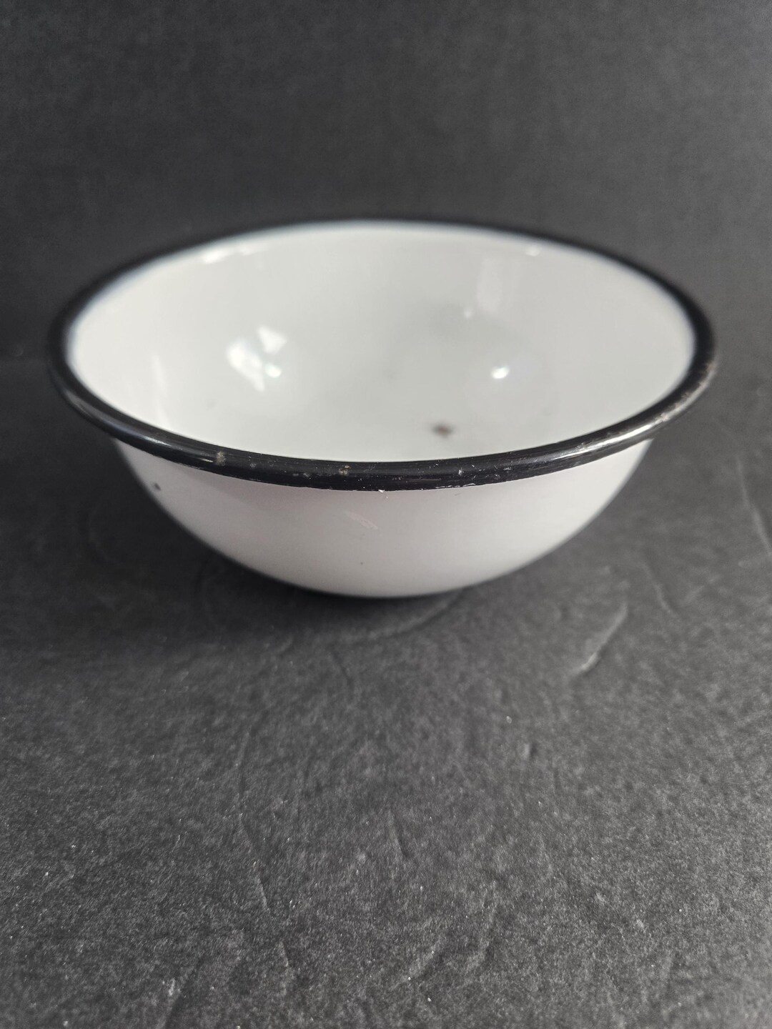 Vintage Enamelware Bowl 5.5 in Cereal Soup Black White Chippy Rusty ...