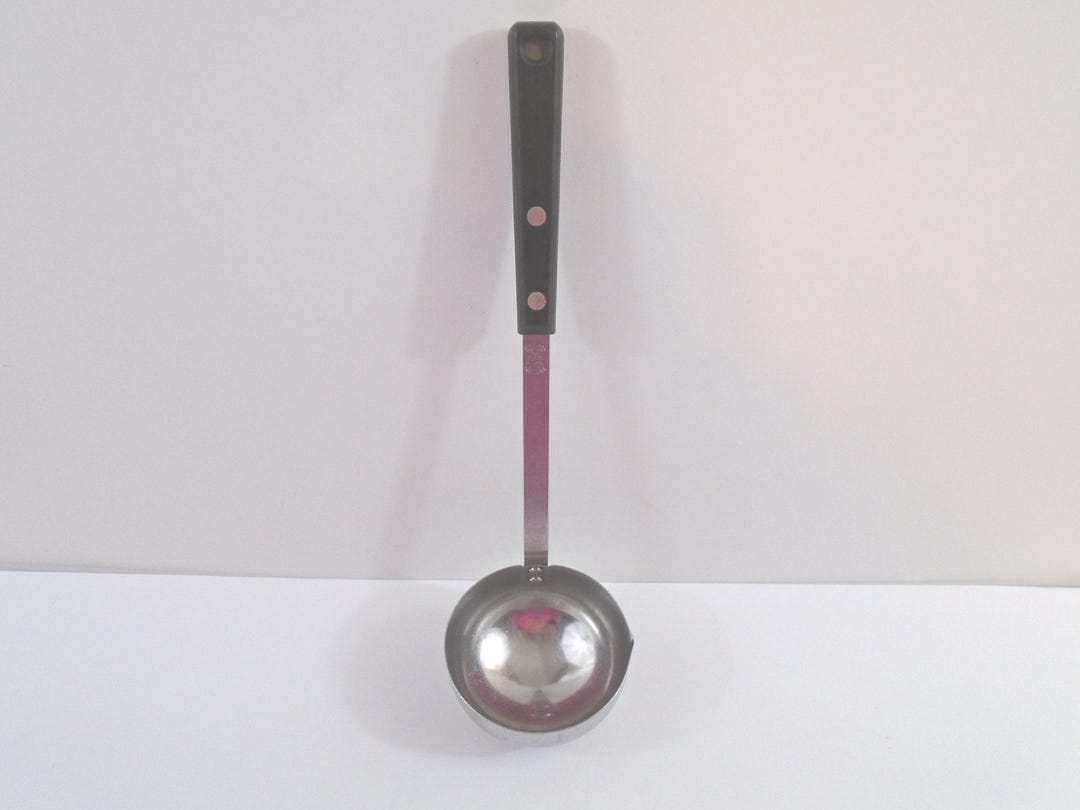 Vintage Ekco FORGE Stainless Steel Soup Ladle Black Riveted Composite ...