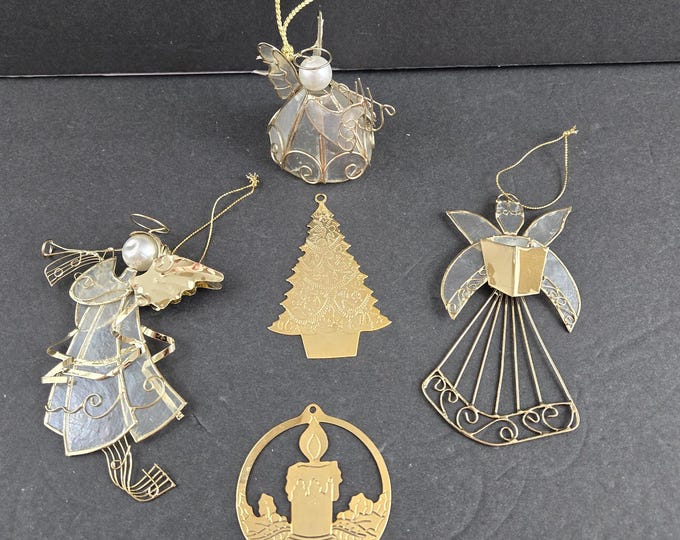 Vintage 3 Capiz Shell Angel Playing Instruments Christmas Ornaments 2 ...