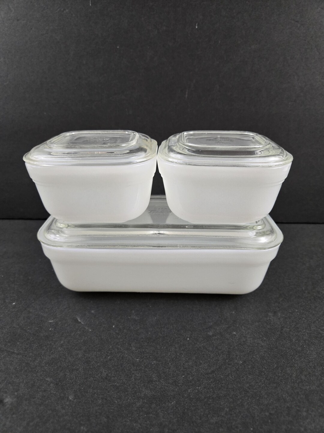 Vintage White Fire King Refrigerator Set Oven Dishes 3 Dishes W Clear ...