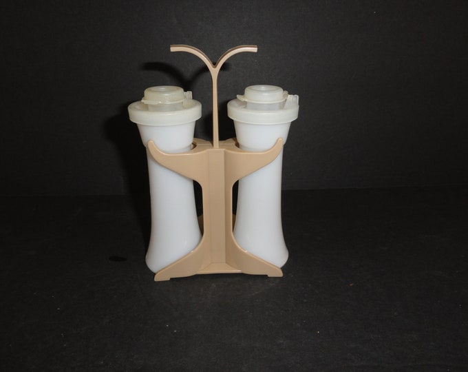 Tupperware Mini Salt Pepper Shakers White 831 Beige Holder Caddy ...