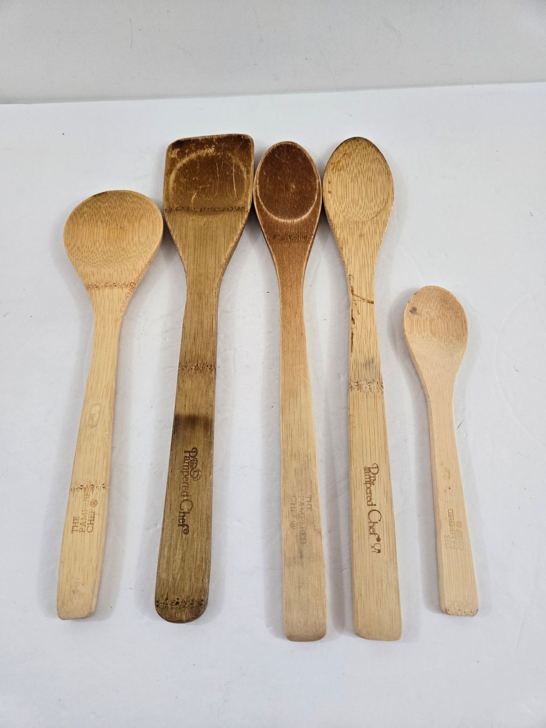 5 Pampered Chef Bamboo Spoons Mixed Sizes Shapes Wood Cooking Set Lot Variety Vintage Baking - Etsy