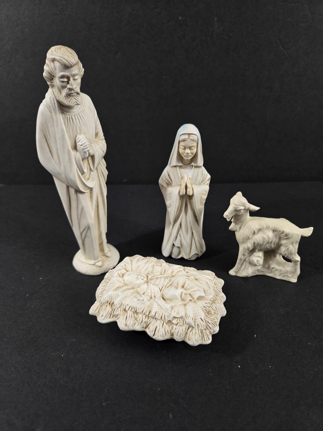 Vintage NATIVITY Hand Painted Ceramic 4 Pc SET 1973 White Baby Jesus ...