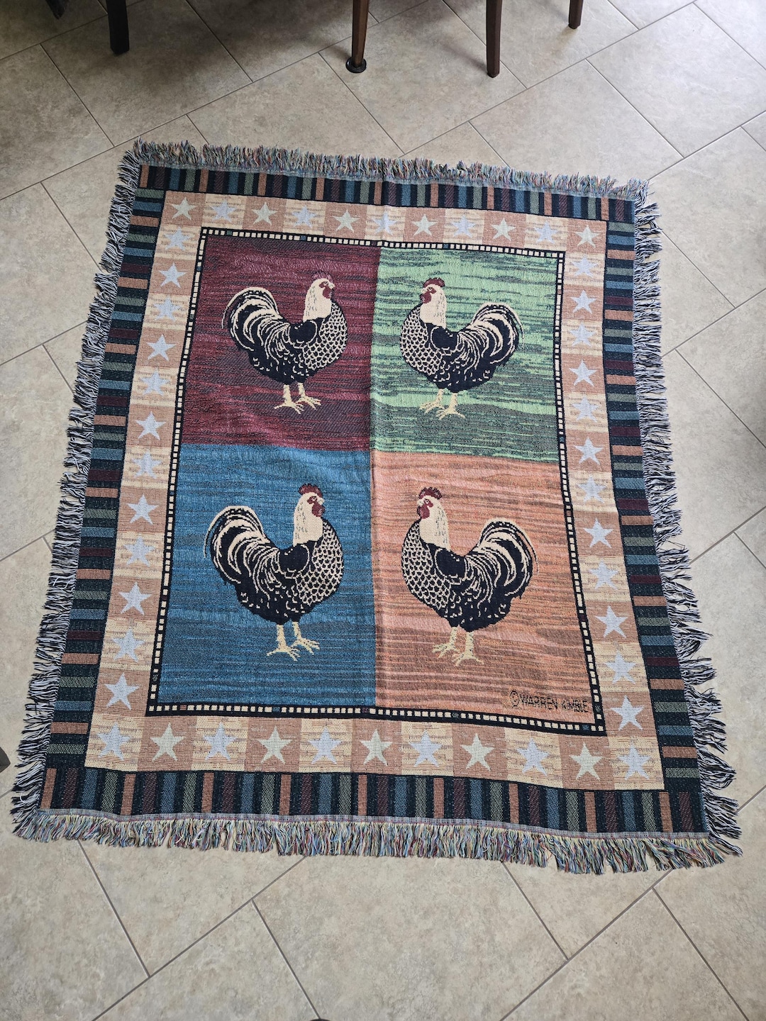 Rooster Chicken Hen Eggs Farm Tapestry Throw Blanket Fringe Warren ...