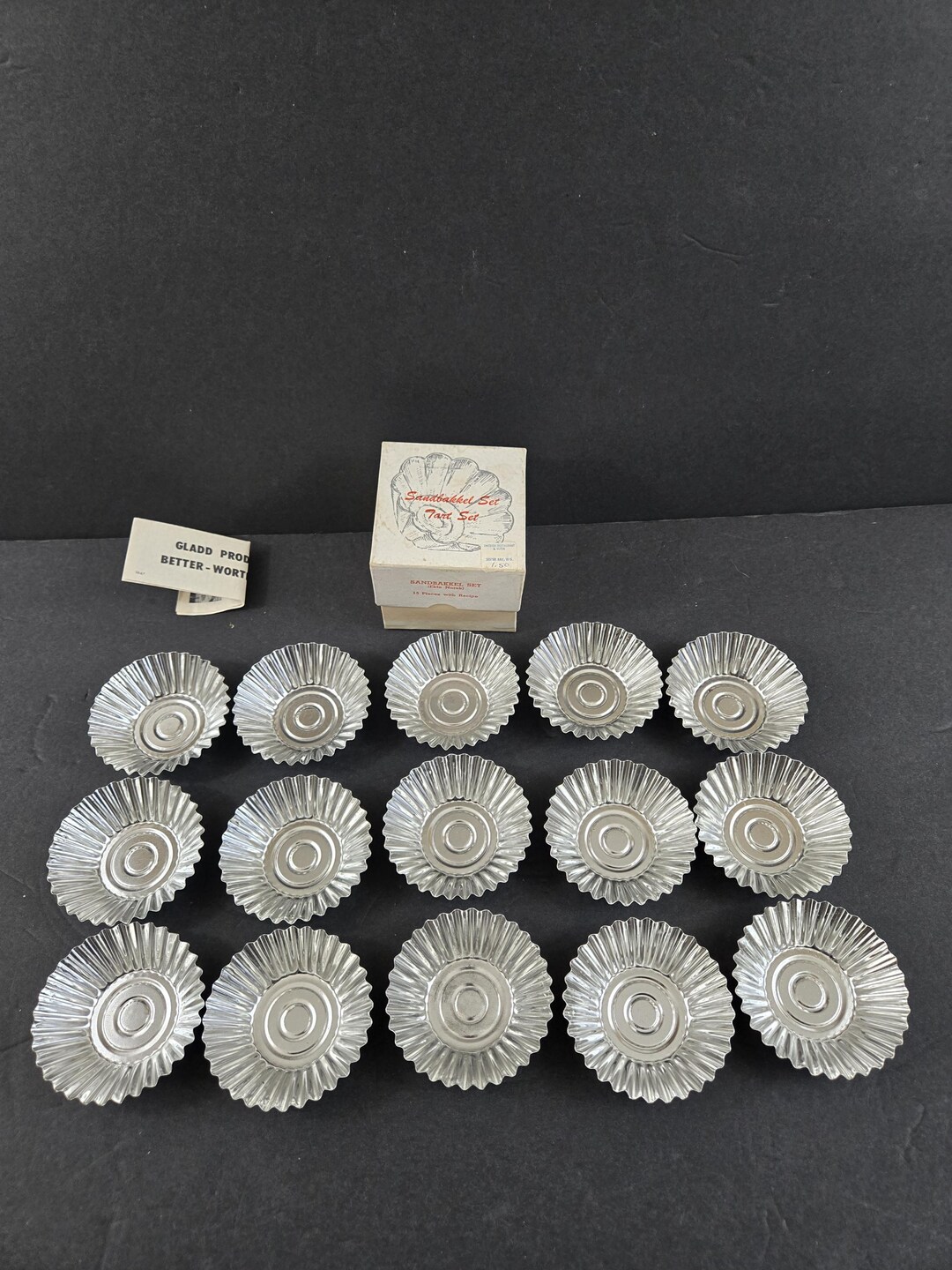 Vintage Sandbakkel Set 15 Tart Tins Round Molds W Box NO.45 Fluted ...
