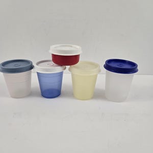Tupperware 4 VINTAGE MIDGETS 2oz Storage Containers Shot Glasses Lids ...