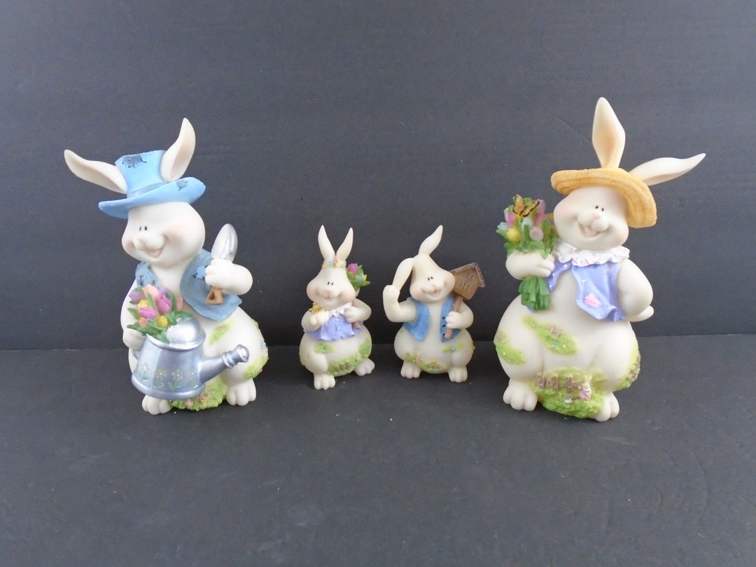4 Vintage Easter Bunny Rabbit Family Figurines Set Home Interiors Its ...