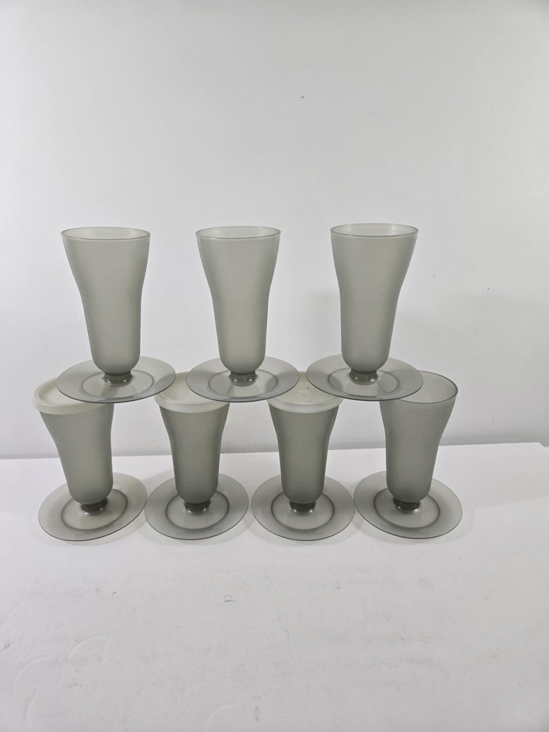 7 Vintage Tupperware Tall Gray Sundae Parfait Dessert Cups 754 W/ 3 ...