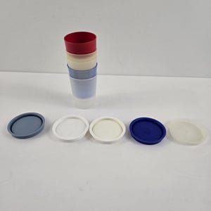 Tupperware 4 VINTAGE MIDGETS 2oz Storage Containers Shot Glasses Lids ...