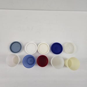 Tupperware 4 VINTAGE MIDGETS 2oz Storage Containers Shot Glasses Lids ...