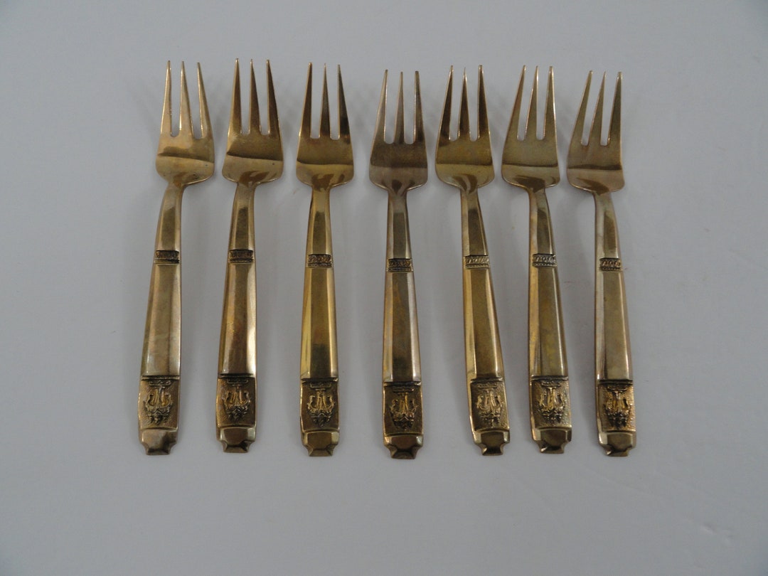 5 Vintage Siam Bronze Erawan Elephant Flatware Fish Thailand ...