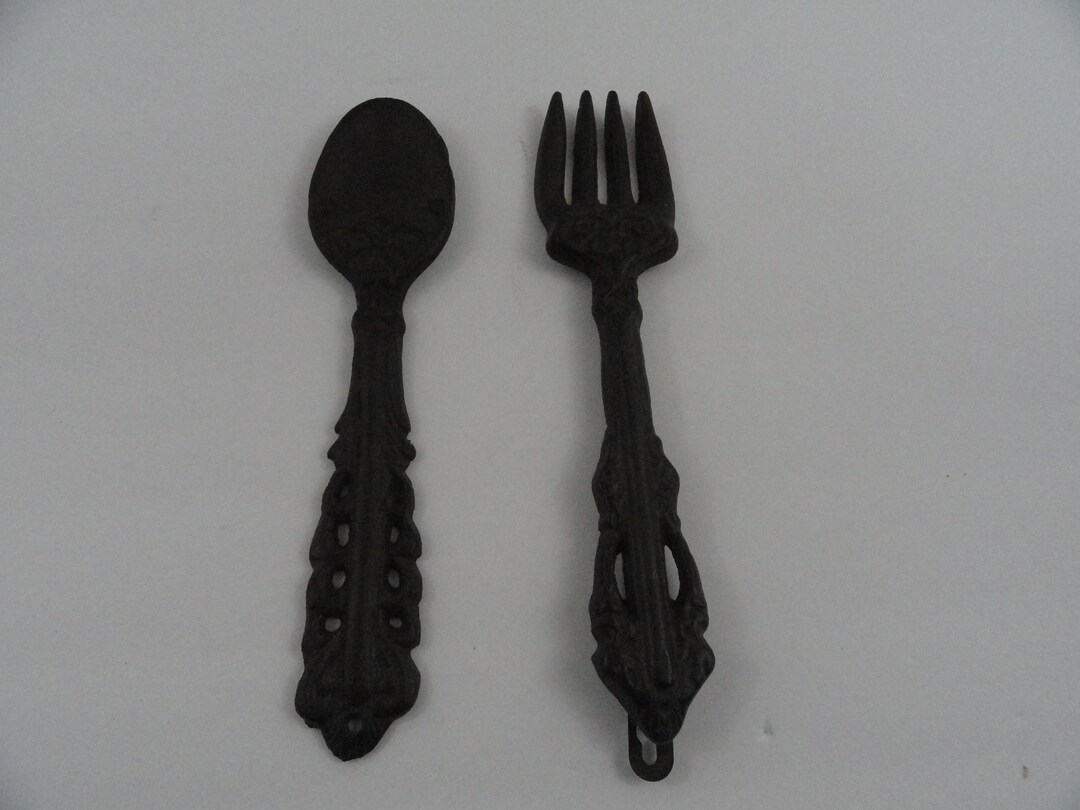 Vintage Cast Iron Spoon Fork Set Country Farmhouse Wall Decor Brown ...