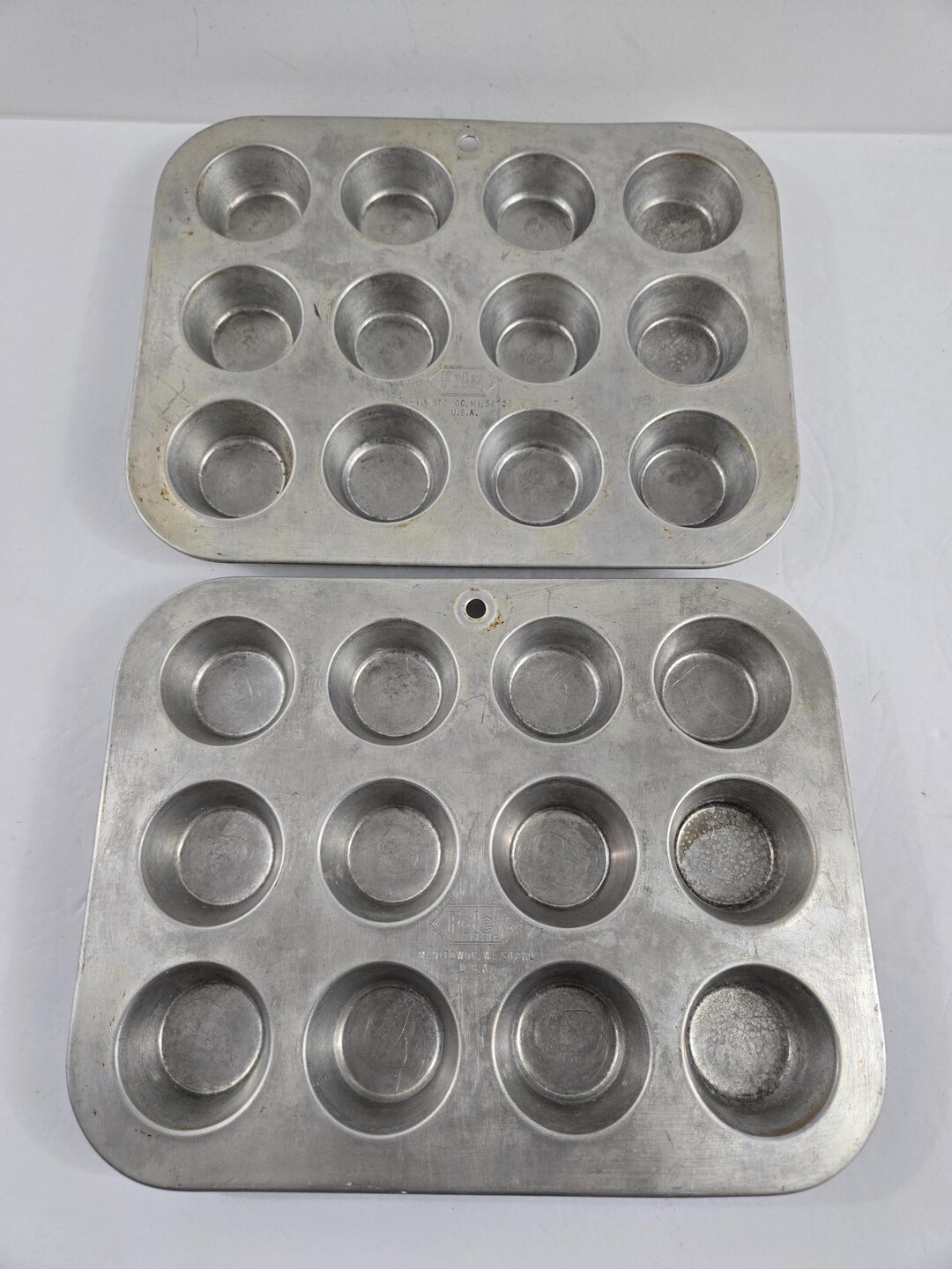 2 Foley Aluminum Mini Muffin Cupcake Tin Pans 10" X 8" USA Vintage 12 ...