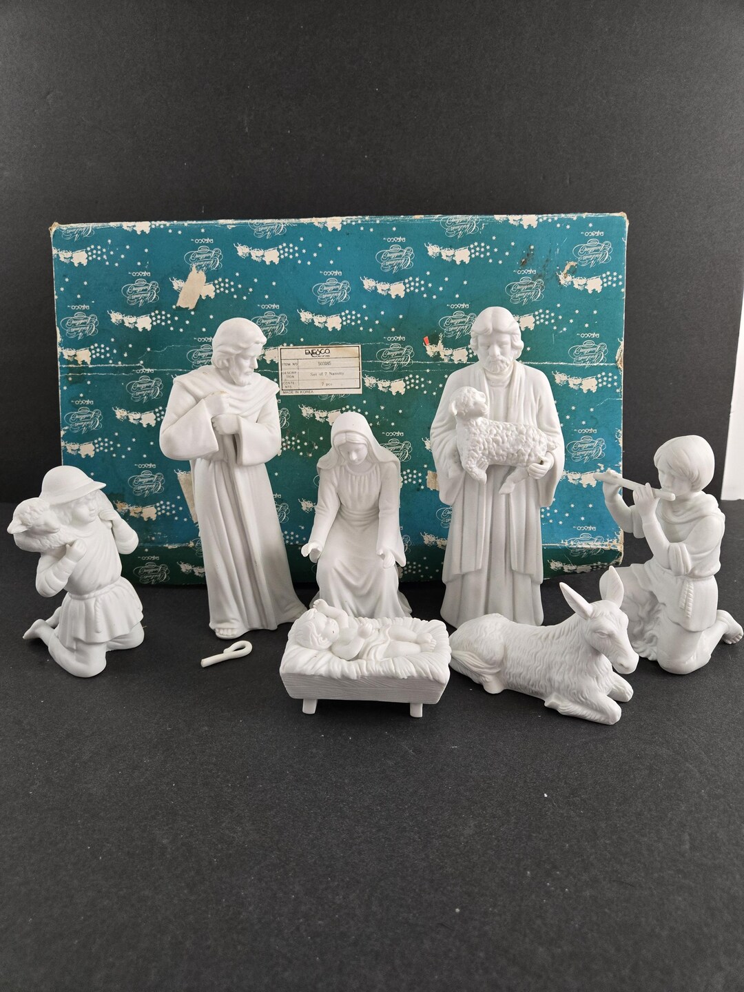 Vintage 1987 ENESCO White Bisqueware (matte) 7 Pc Nativity Set 8 ...