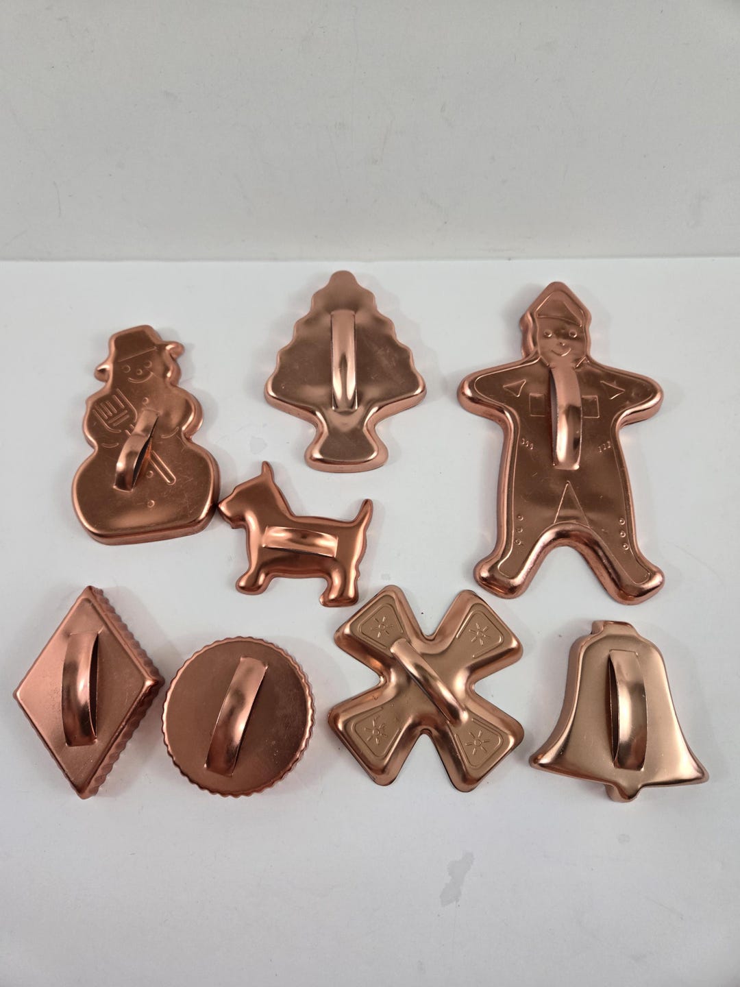 Vintage 8 Cookie Cutters Holiday Christmas Metal Tin Copper Tone ...