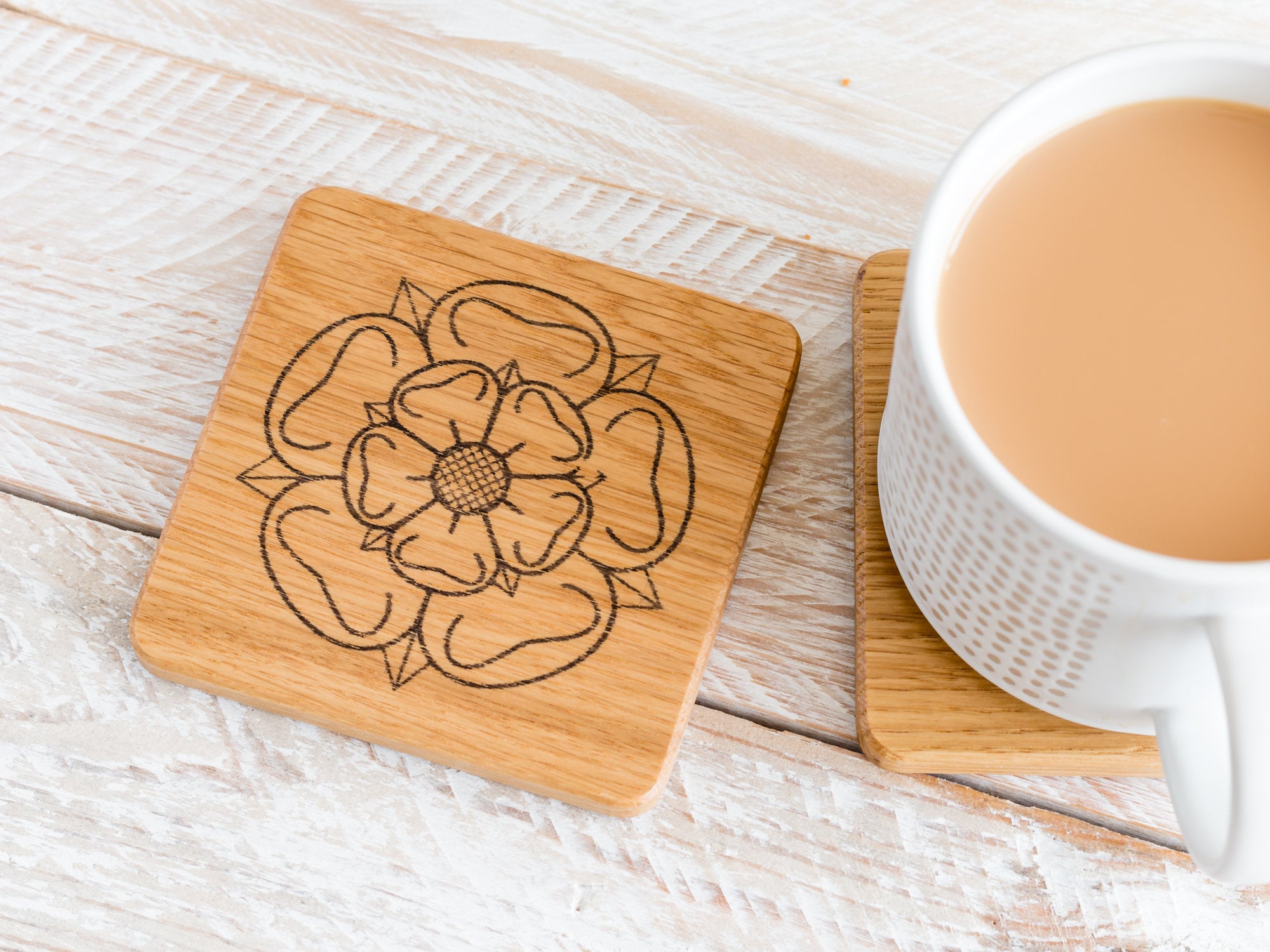 Yorkshire Rose Square Coasters | Solid Oak | Handmade in Yorkshire ...
