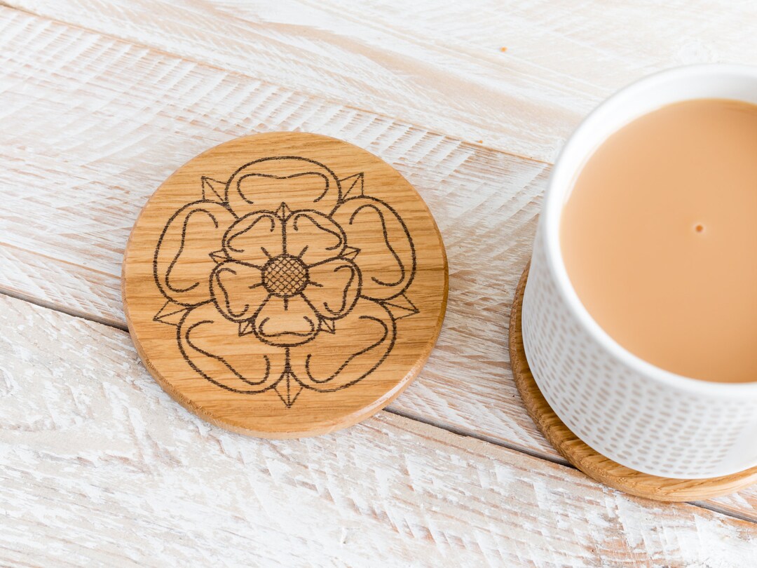 Yorkshire Rose Round Coasters | Solid Oak | Handmade in Yorkshire ...