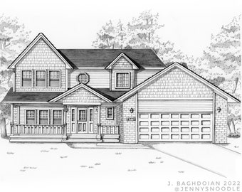 Custom Home Portrait Ink Drawing - Etsy