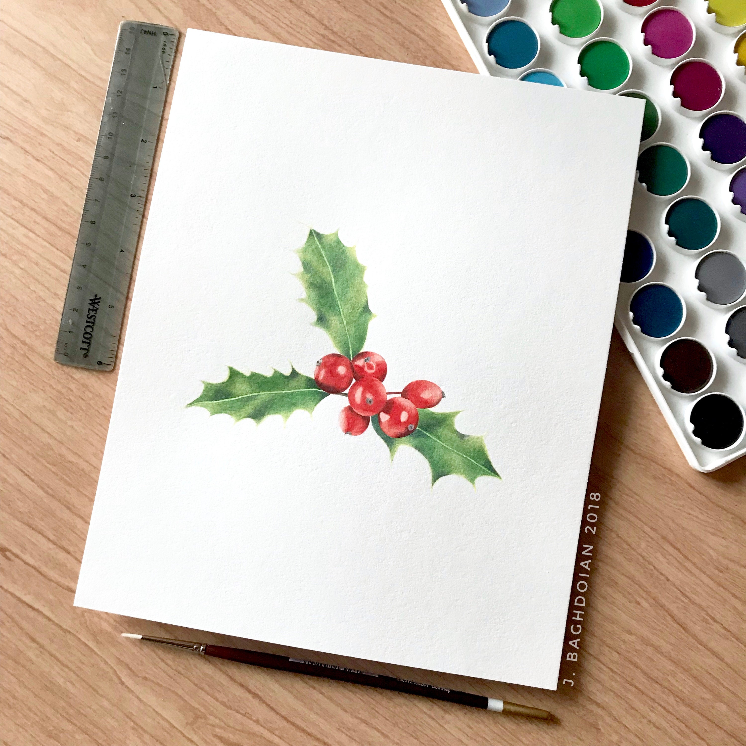 HAND-PAINTED Christmas Holly Original Watercolor Illustration | Etsy