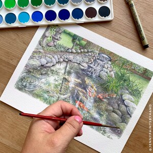 Custom HAND-PAINTED Landscape Painting, Original Watercolor and Ink ...