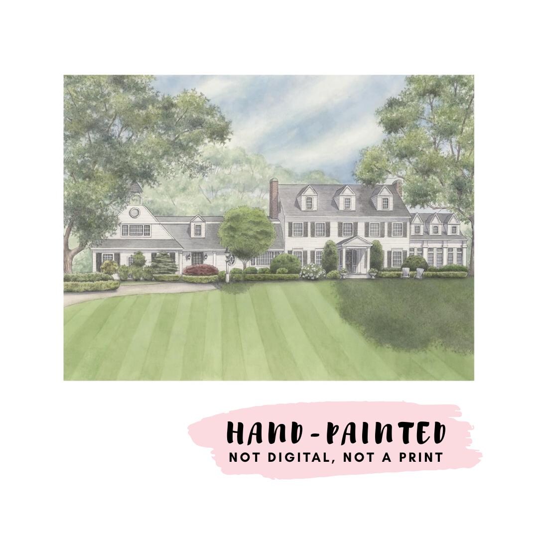 Custom House Portrait, HAND-PAINTED Original Watercolor Home ...