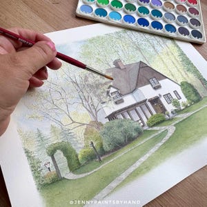Custom House Portrait, HAND-PAINTED Original Watercolor Home ...