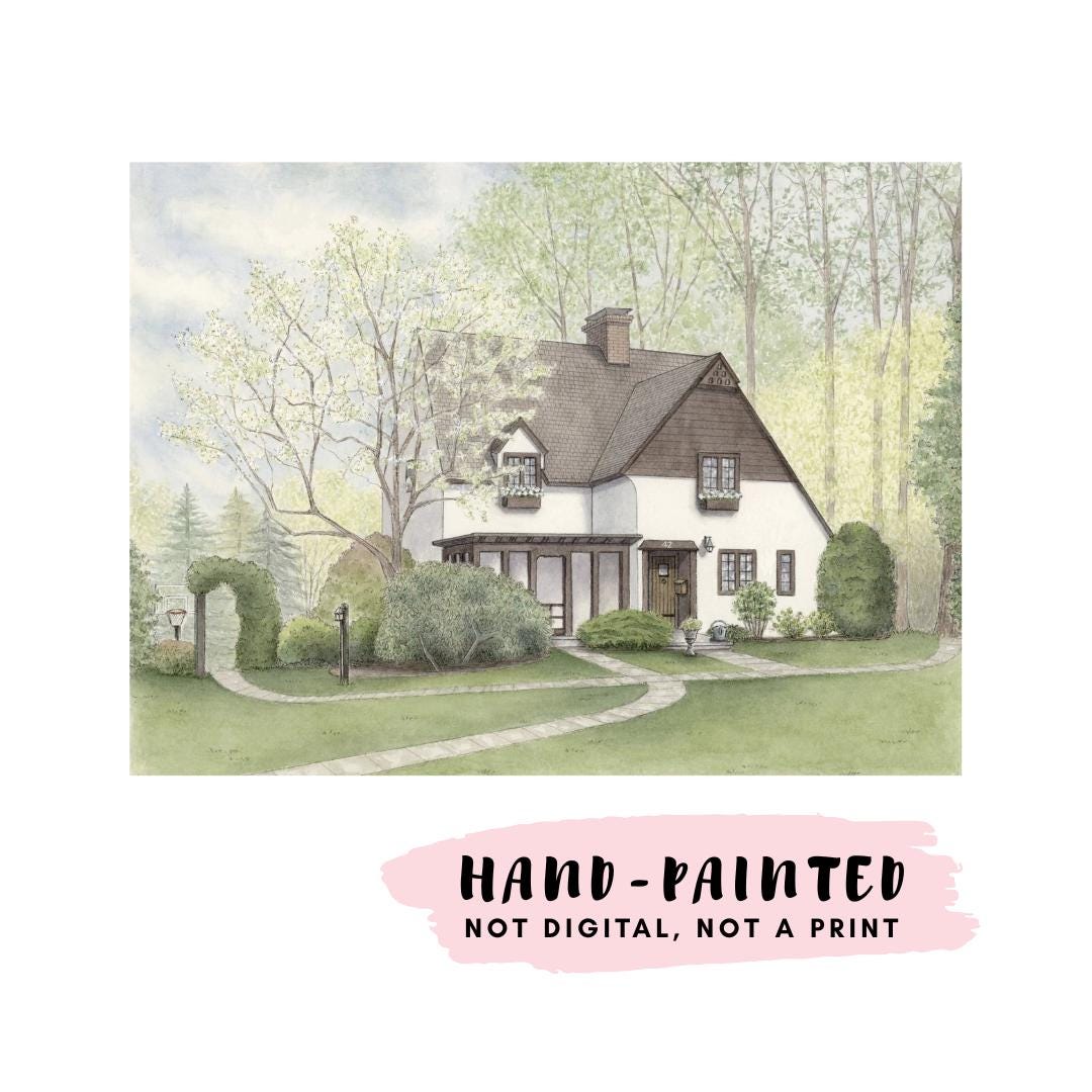 Custom Home Portrait, HAND-PAINTED Watercolor House Illustration From ...
