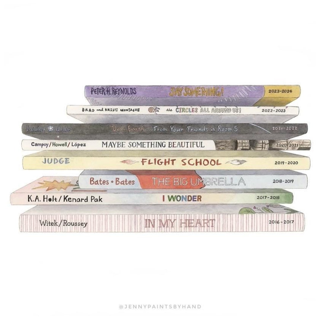 Custom HAND-PAINTED Book Stack Watercolor Painting, Storybook ...