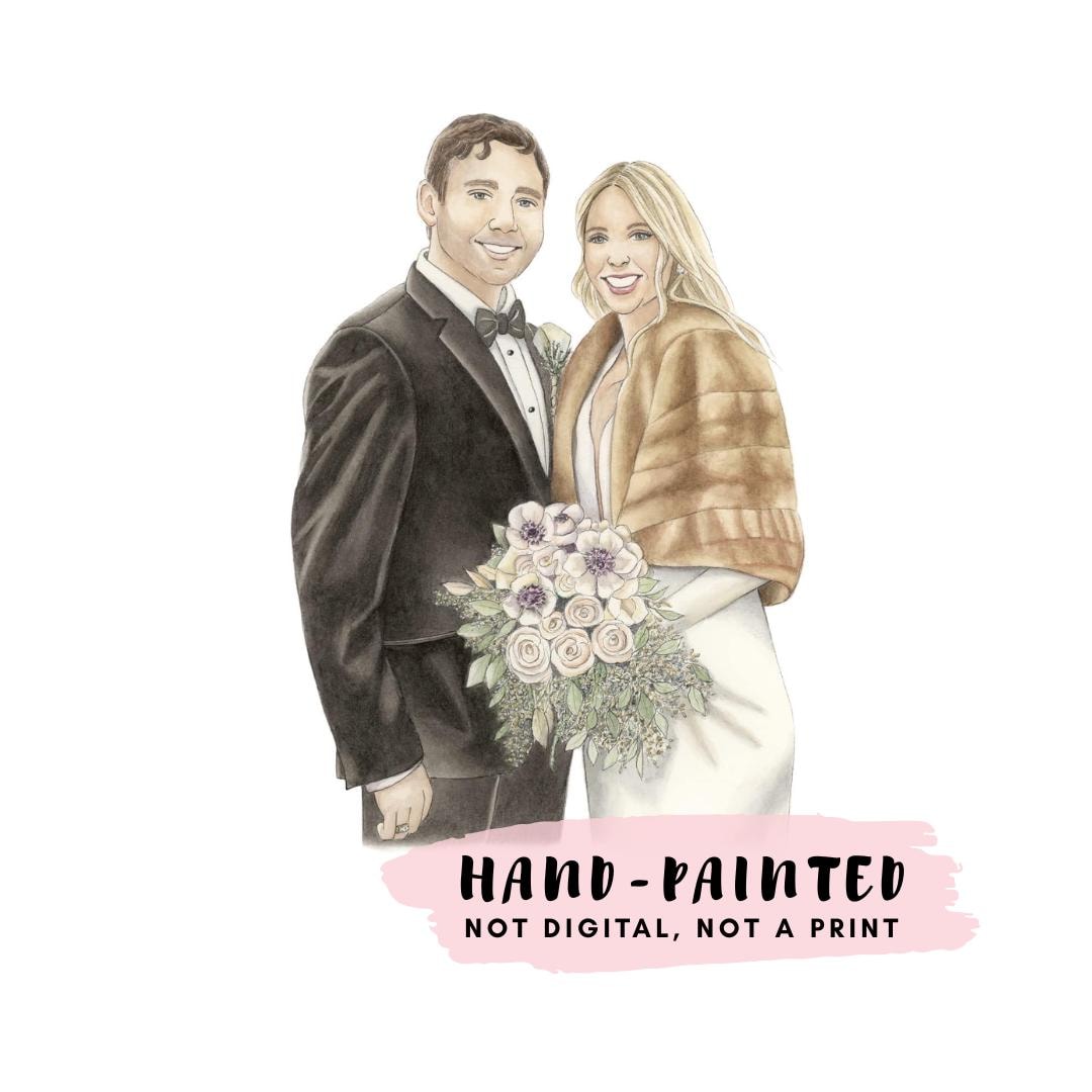 Custom Wedding Portrait Illustration, HAND-PAINTED Watercolor Painting ...
