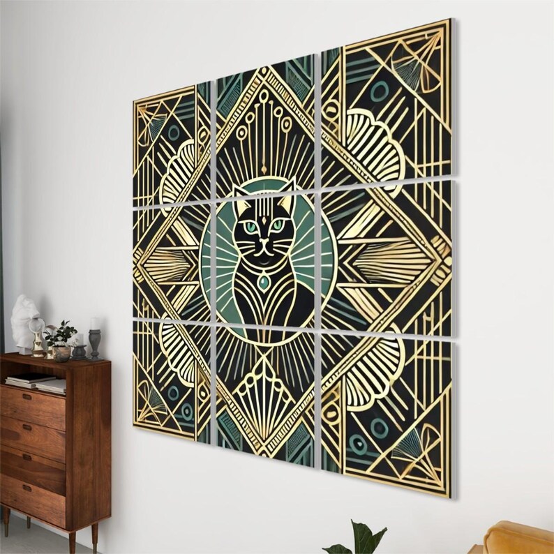 Huge 9-panel Wall Art, Beautiful Original Vintage Art Nuevo Black Cat ...
