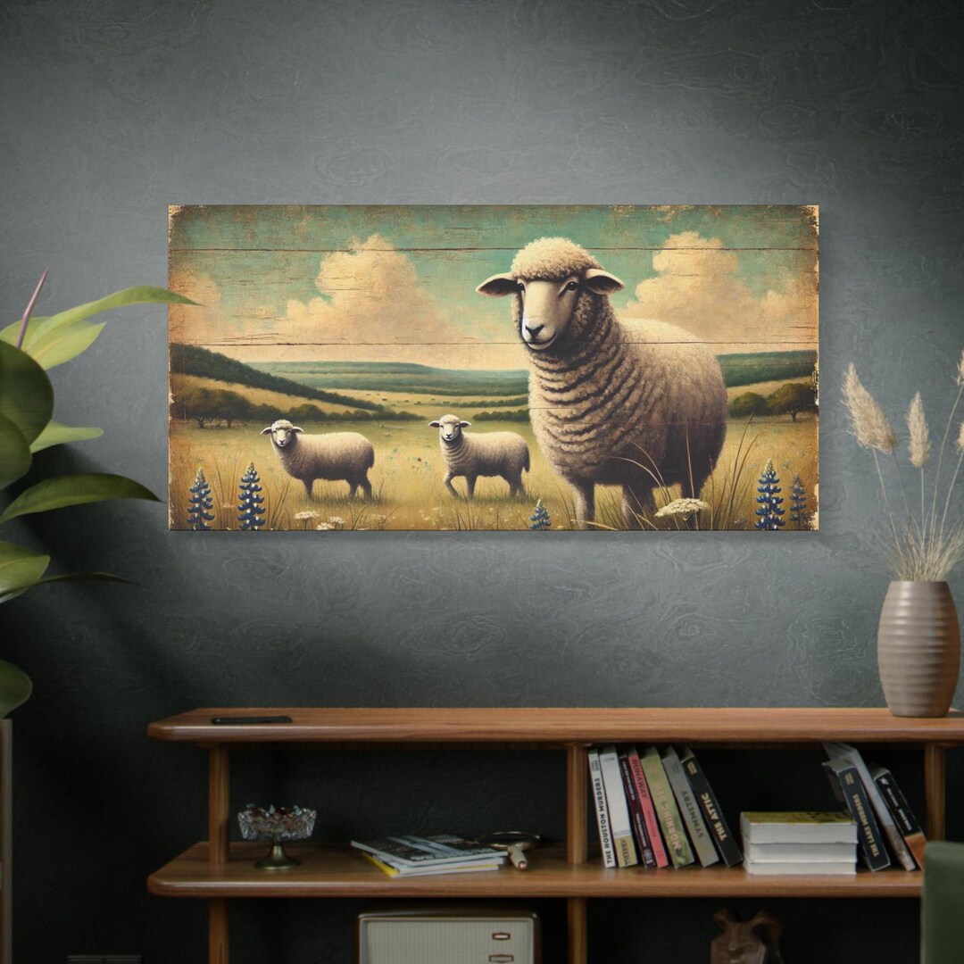 Original Primitive Folk Art Sheep Canvas Print, Matte Stretched Art, 7 ...