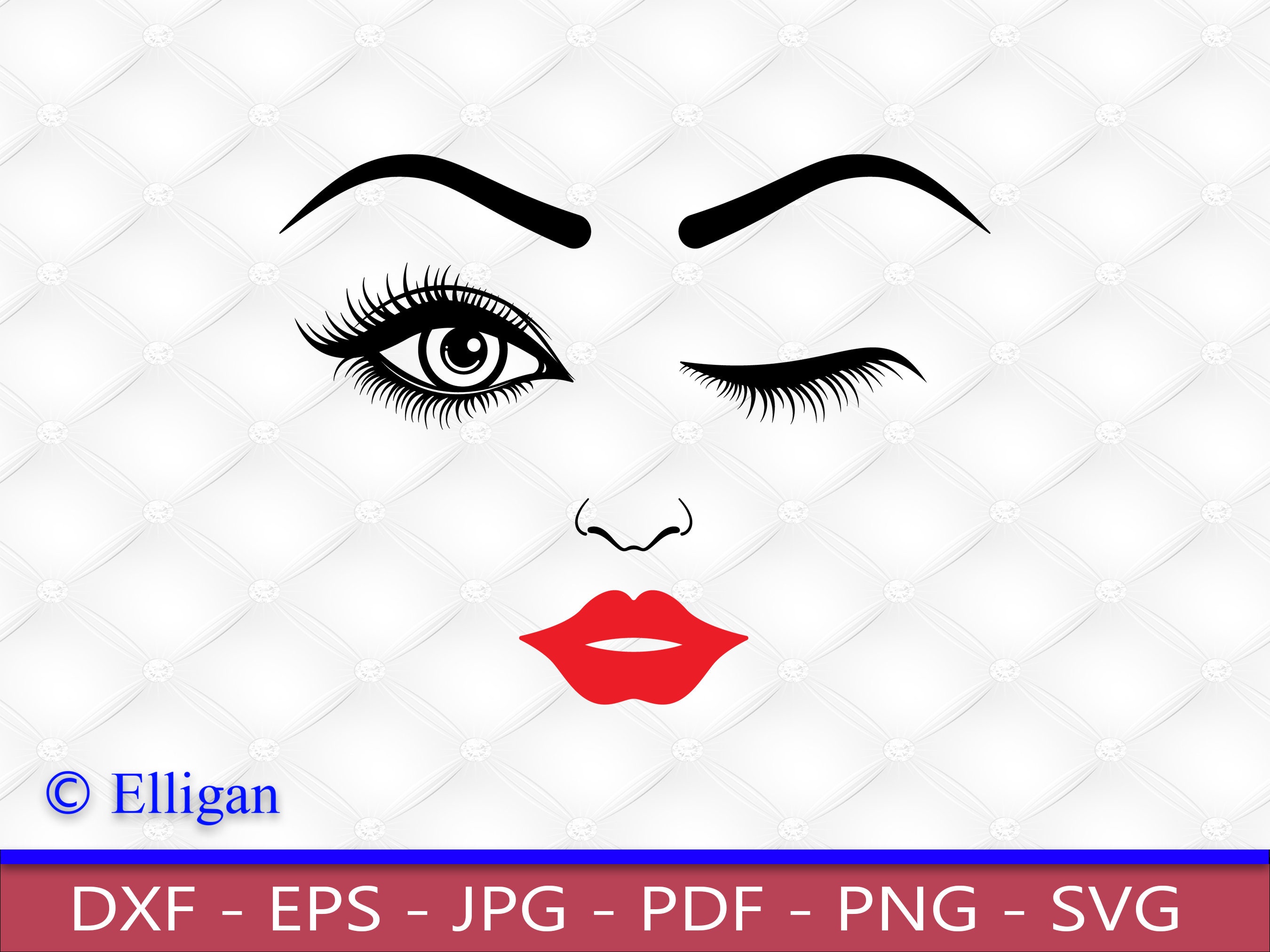 Winking, Woman Face, Red Lips, SVG, PNG, - Etsy