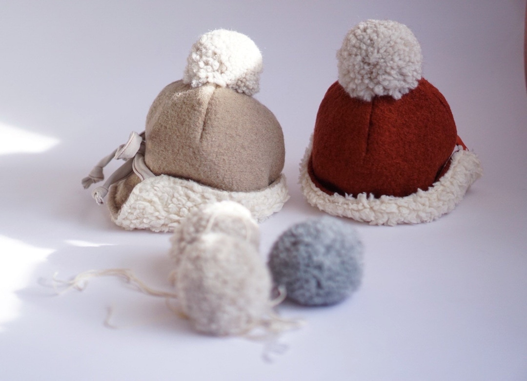 Organic Boiled Wool Hat With Bobble for Children, Baby Winter Hat Made ...
