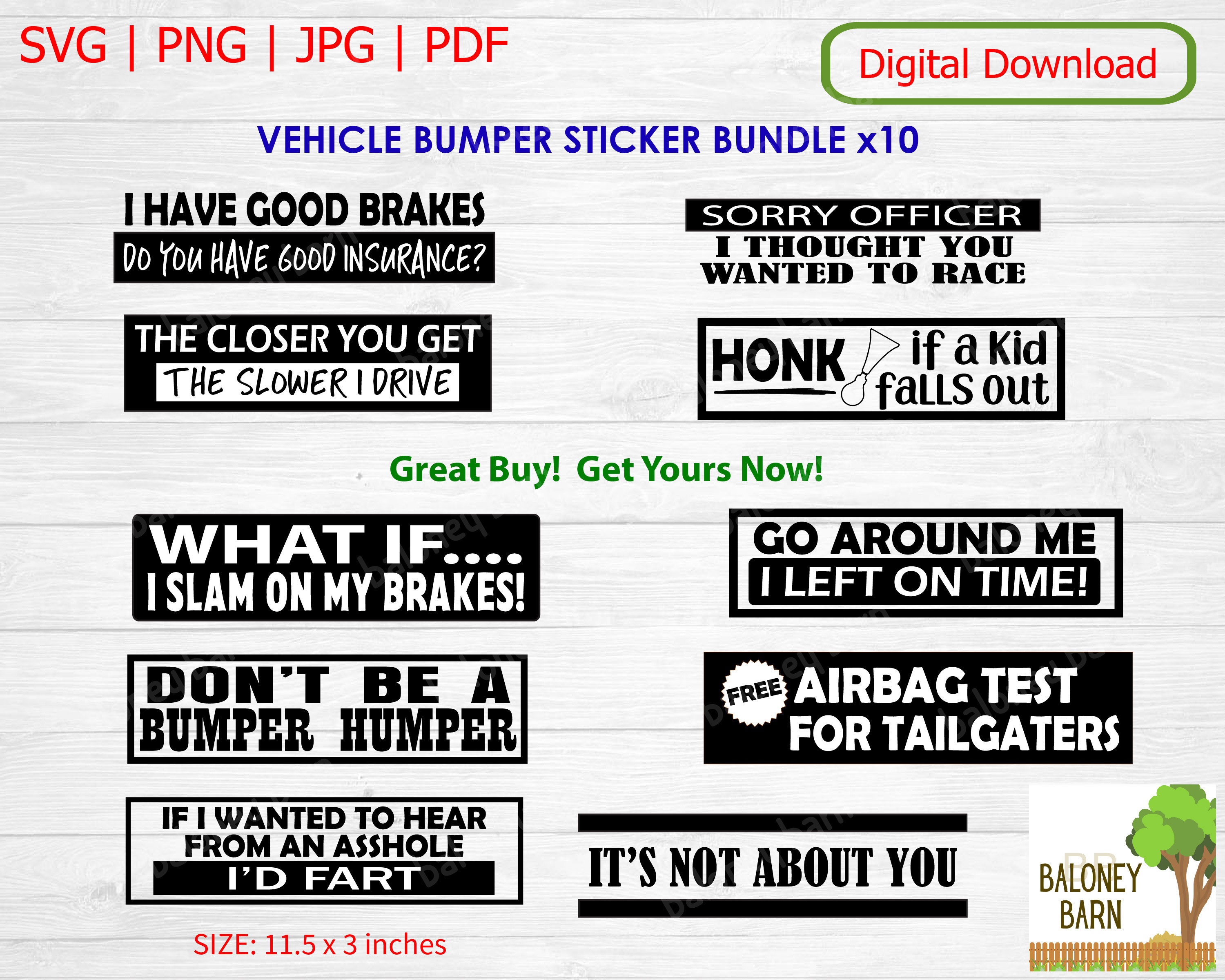 Vehicle Bumper Sticker Bundle, Vehicle Sticker, Tailgate Tailgater ...