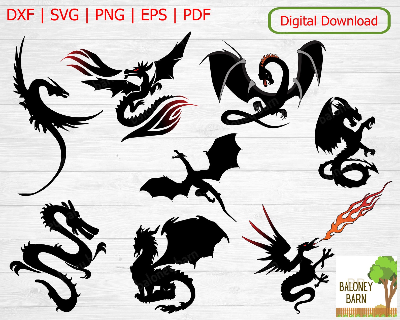 Dragon Clipart Dragon SVG Dragon Silhouette Fire Breathing - Etsy