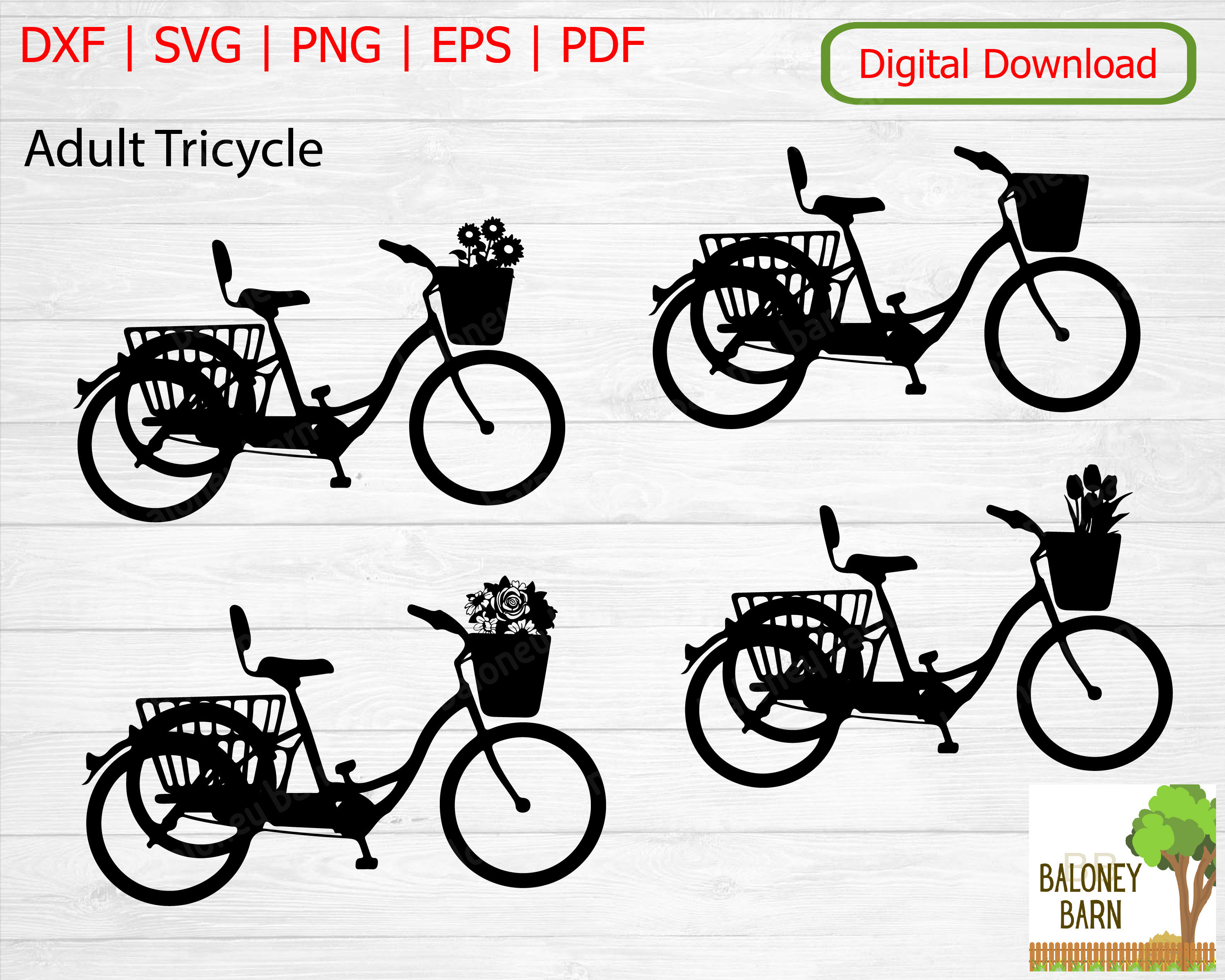 Adult Tricycle SVG, Bicycle Silhouette, Bike Clipart, Adult Bike Decal ...
