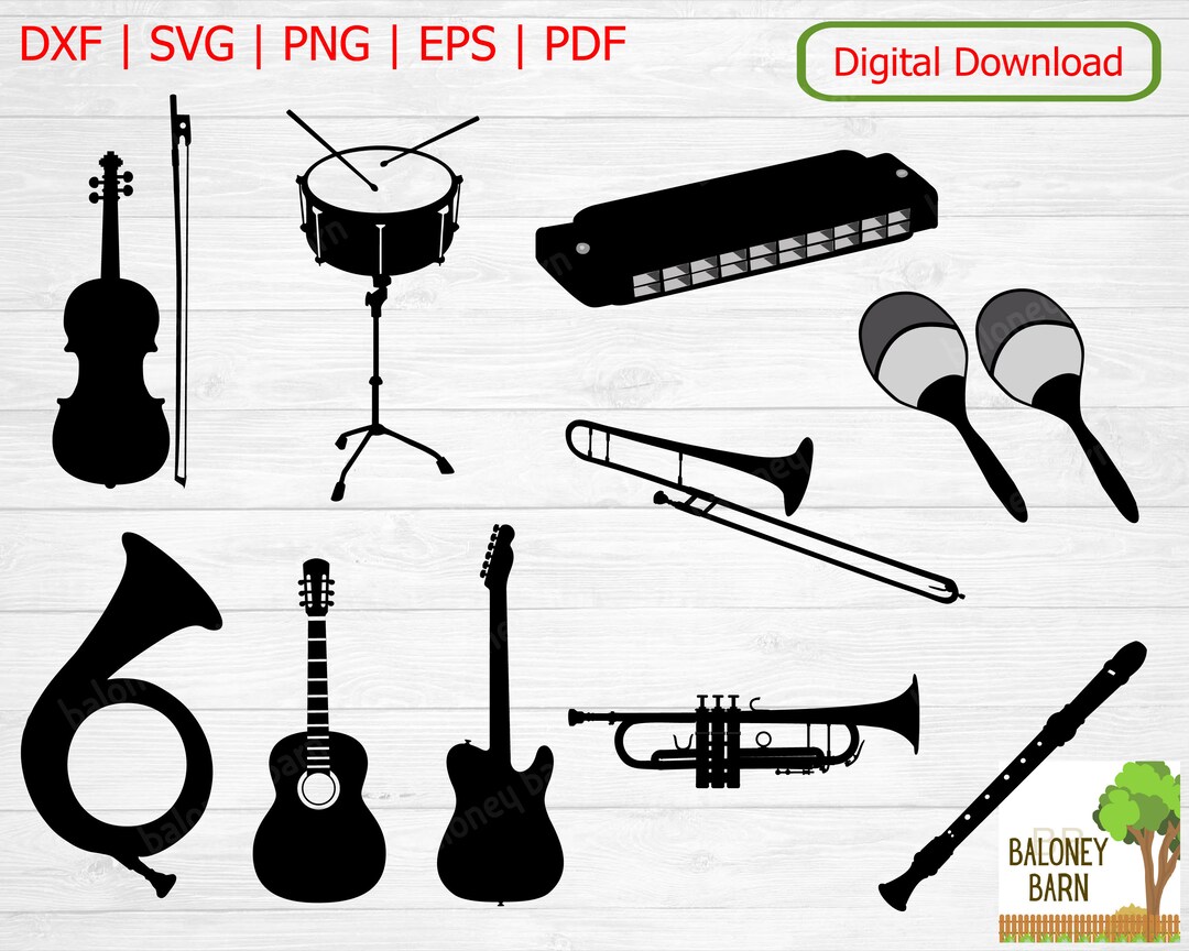 Musical Instruments Clipart, Guitar SVG, Violin Musik, French Horn ...