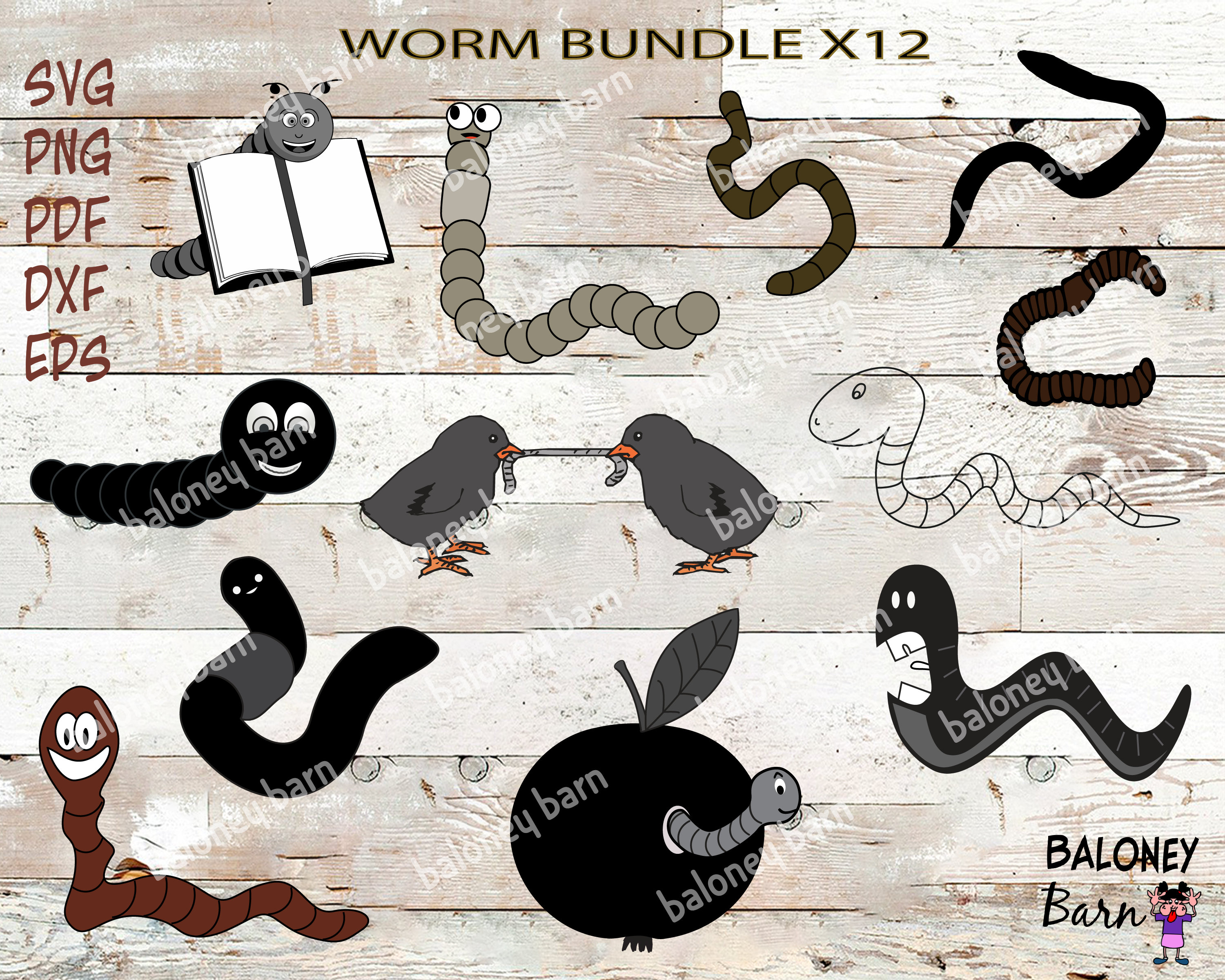 Worms Clipart Worm SVG Earthworm Silhouette Book Worm | Etsy
